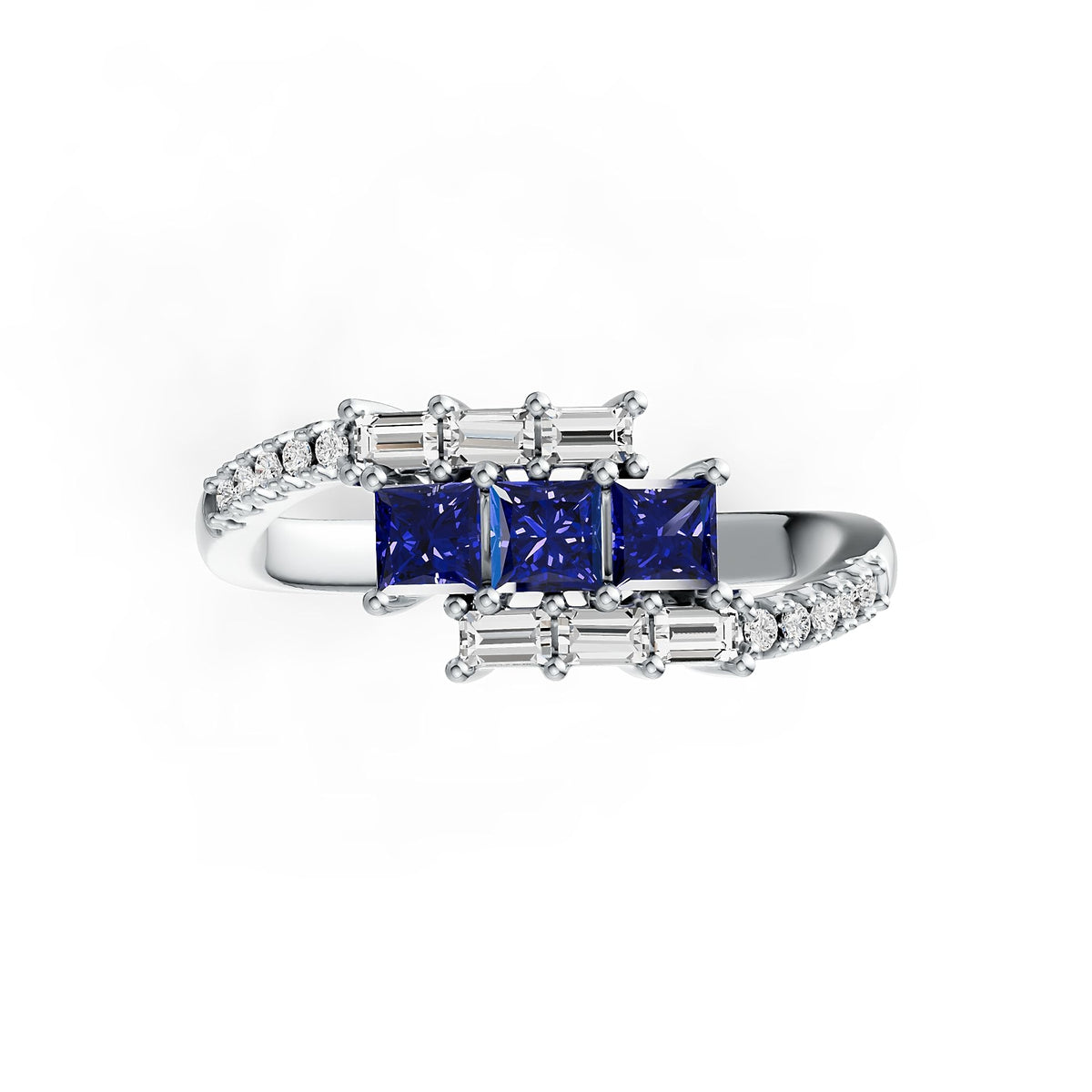 Princess Cut Tanzanite Ring in 14K Gold with Diamond Accents
